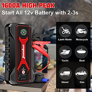 Svpast Jump Starter Car Battery Charger Portable 1600A Peak 18000mAh 12v Power Booster Pack Up to All Gas 7L Diesel Jumper Cables Dual USB Quick Charge QC 3.0 with Compass and Safety Hammer (NW-100)