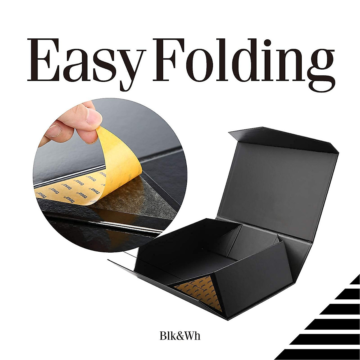 BLK&WH Gift Box 13.5x9x4.1 Inches, Large Gift Box with Lid, Black Gift Box, Groomsman Box, Collapsible Gift Box with Magnetic Lid (Matte Black)