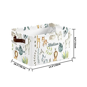 Jungle Safari Animals Personalized Storage Basket ,Custom Storage Bins Cubes Organizer with Handle for Bedroom Wardrobe Nursery Basket 1 Pack