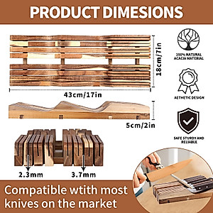 Ouvibor Acacia Wood Knife Drawer Organizer, In-Drawer Knife Block for 16 Knives & Honing Steel(Not Included), Drawer Knife Organizer for Steak Knives,Kitchen Knives, Washable & Saves Countertop Space