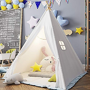Teepee Play Tent for Kids with Gifts Coloured Flag, Feathers and Carry Case, Indoor Outdoor Playhouse for Baby Toddler, Teepee Toys for Boys and Girls