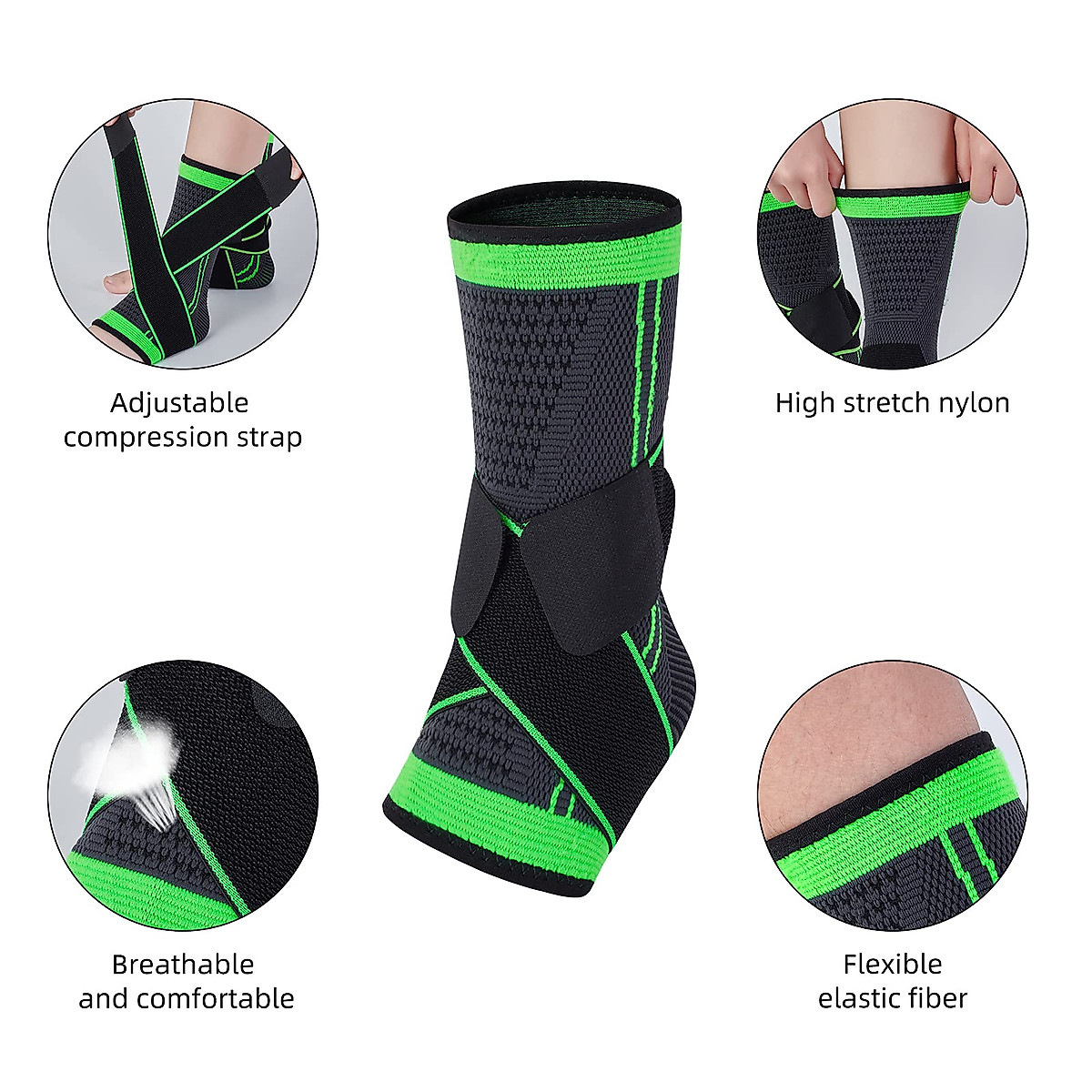Ankle Support Brace, Breathable Ankle Compression Sleeve with Adjustable Wrap,Elastic Ankle Braces Stabilizer for Plantar Fasciitis,Achilles Tendonitis,Sprained Ankle Pain Swelling Relief (Single)