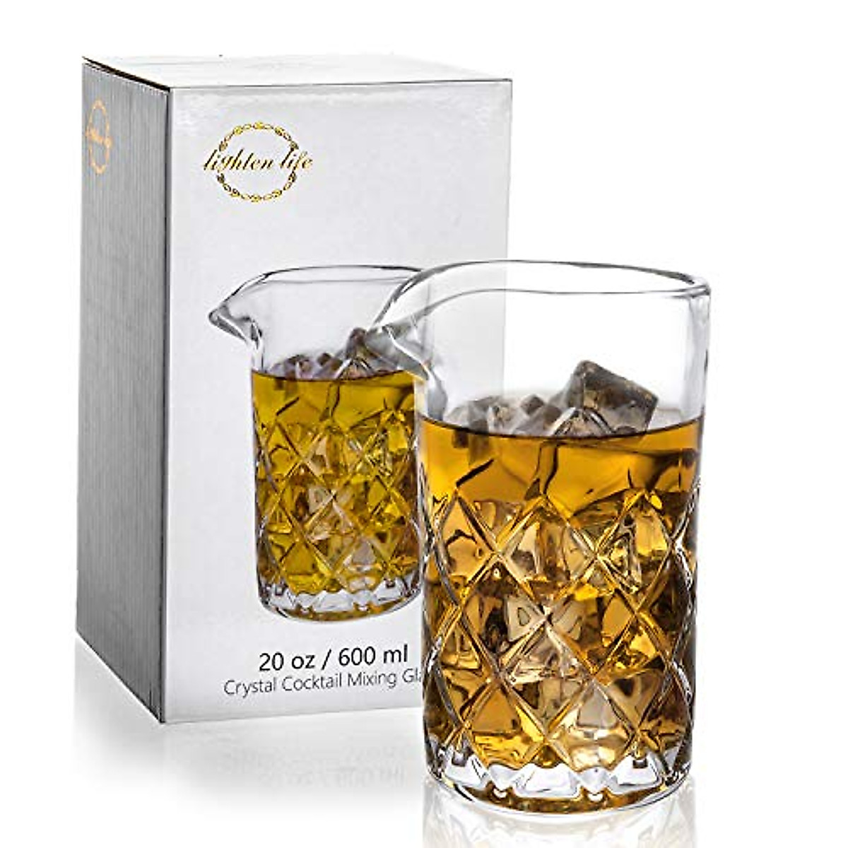Lighten Life Cocktail Mixing Glass,20oz Mixing Glass with Thick Bottom,Premium Old Fashioned Bar Mixer Glass for Stirring Drinks,Professional Stirring Glass Cocktail beaker
