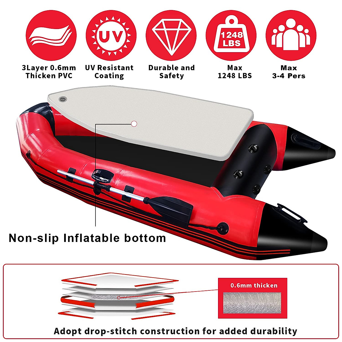 AZXRHWYGS 10 ft Dinghy Boats, 4 Persons Inflatable Boat Fishing Kayak Raft Sport Boat for Adults with Paddles Air Pump Carry Bag