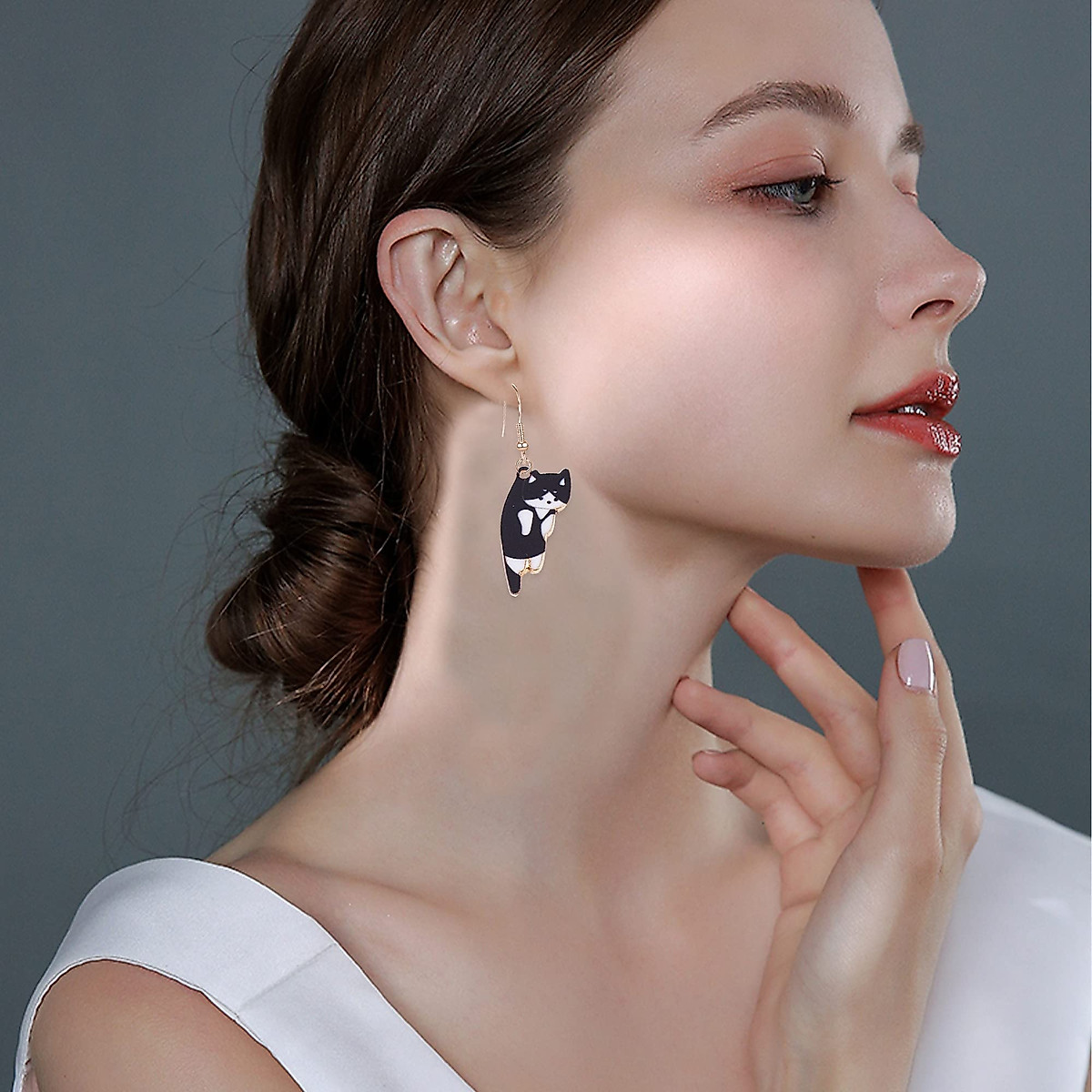 Chanaiqw 6 Pairs Cat Dangle Earrings animals Lover Birthday for Women (6 Pairs Cat Dangle Earrings)