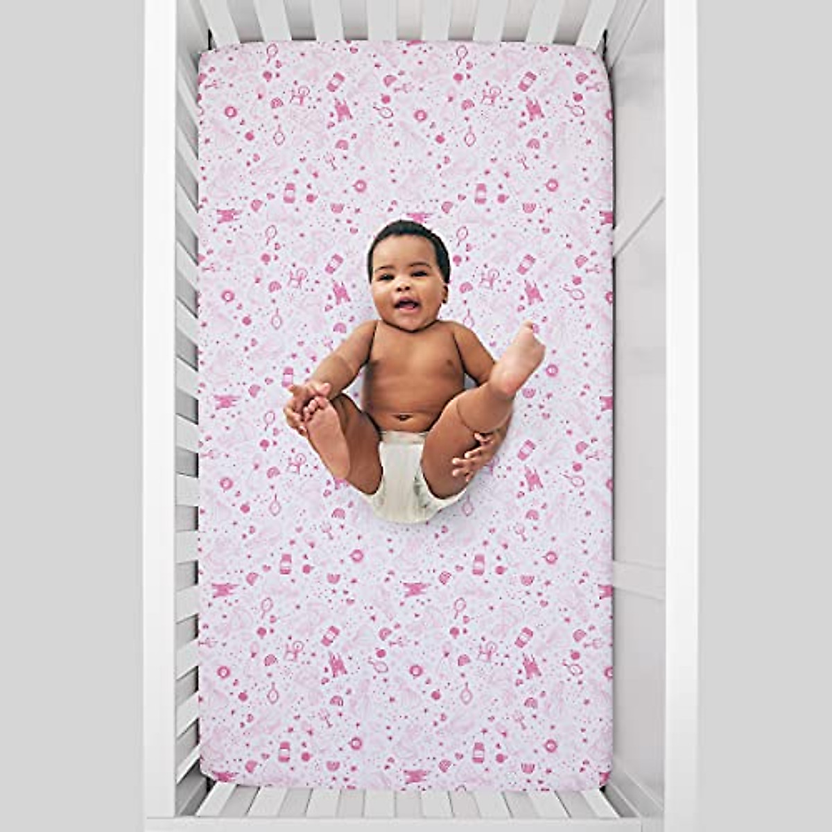 Disney Princess - Dare to Dream Pink and White, Castle, Hearts and Stars 3 Piece Nursery Crib Bedding Set - Comforter, Fitted Crib Sheet, and Crib Skirt