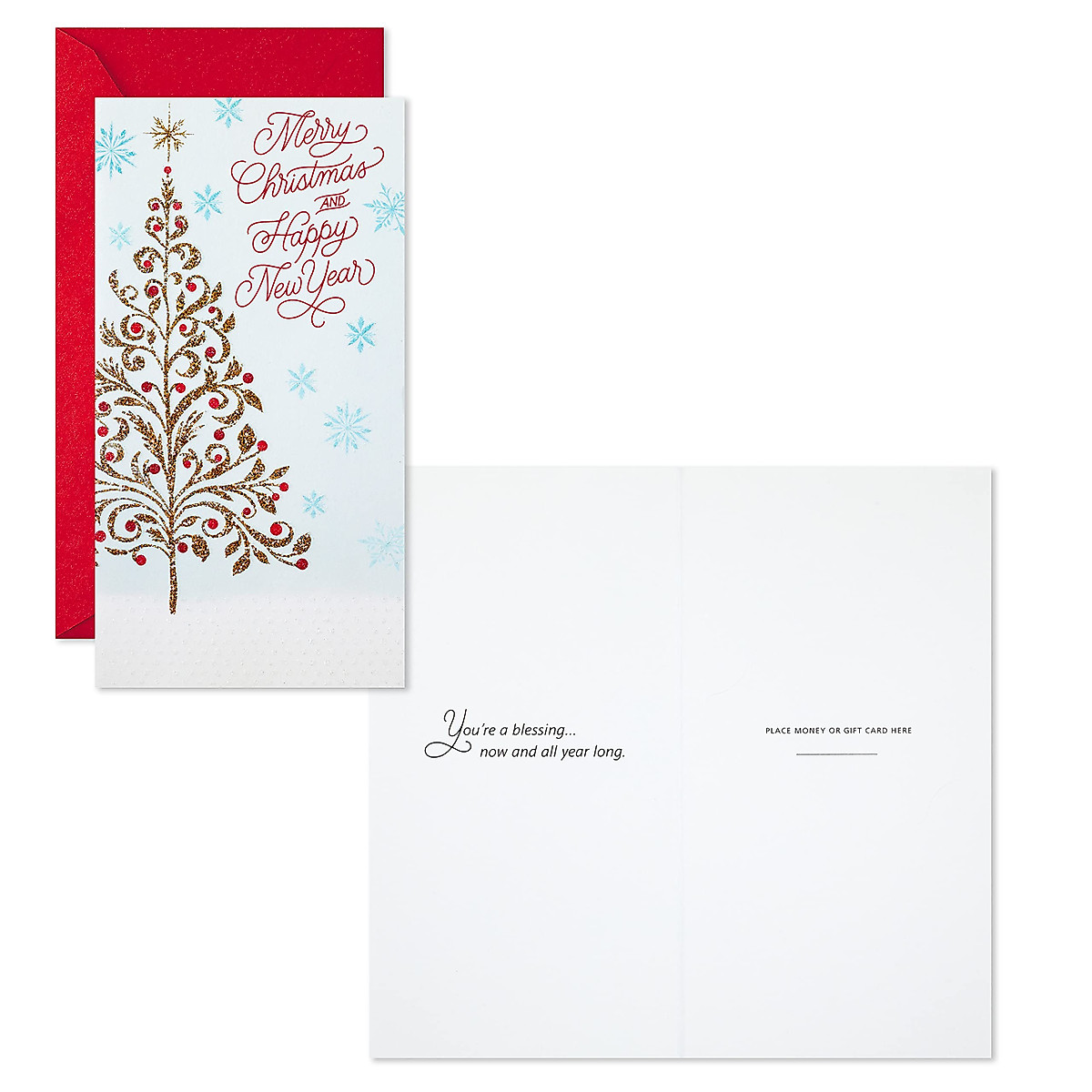 Hallmark Pack of Christmas Money or Gift Card Holders, Gold Glitter Christmas Tree (10 Cards with Envelopes), 41 (5XXH2326)