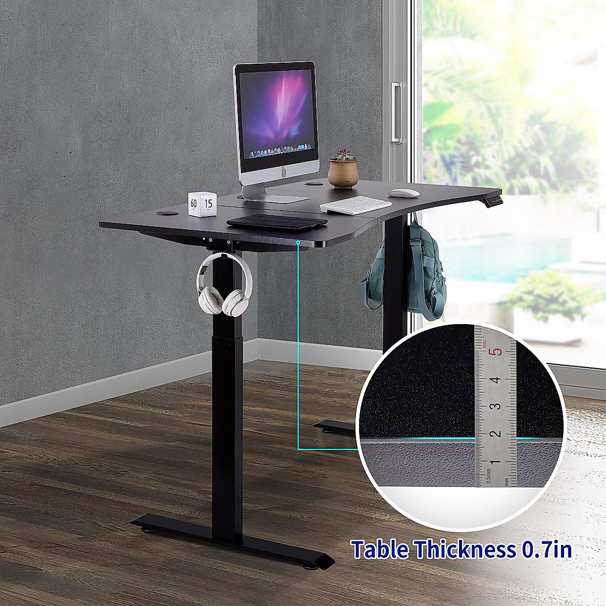 UNICOO - Dual Motor Electric Height Adjustable Standing Desk 59"x29.5" Inches, Home Office Computer Desk, Gaming Desk, with USB Charging and Hooks (Black Frame/Black Top) XOT-D59-BB
