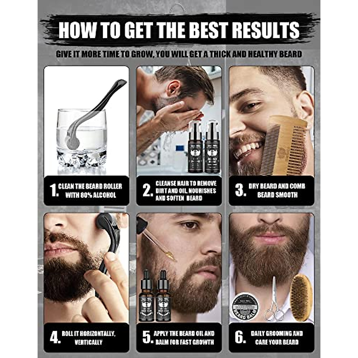 Beard Growth Kit, Beard Kit with Beard Roller, 2 Pack Beard Growth Oil,Beard Brush,Wash Conditioner for After Shave Lotions,Balm,Combs,Razor & Brush Stands Scissor, Christmas Fathers Gifts for Men