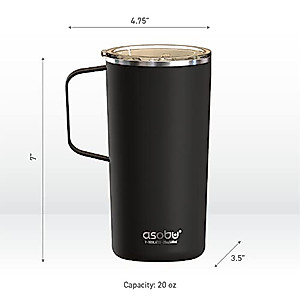 asobu Tower Ceramic Inner Coated Insulated Stainless Steel Cup for Pure Tasting Coffee with Easy Hold Handle and Lid Fits Standard Cup Holders 20 Ounce Travel Mug (Matt Black)