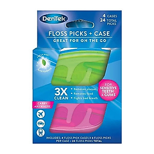 DenTek Floss Picks & Travel Case for On-the-Go, 4 Travel Cases with 6 Floss Picks Each, (Pack of 1)