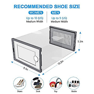 Kuject Grey Shoe Organizer Storage Boxes for Closet, 12 Packs Clear Plastic Stackable Shoe Storage Bins For Entryway, Closet, Drop Front