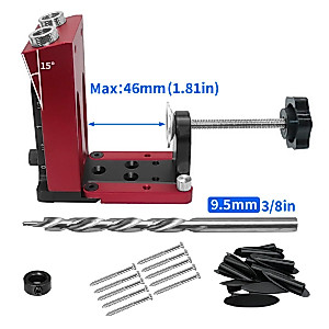 Oblique Holes Pocket Hole Jig Kit with Clamp - Woodworking Puncher Drill Guide Dowel Jig Kit Hole Locator with 9.5mm Bit
