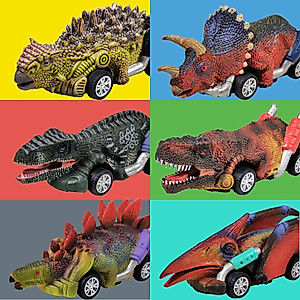DINOBROS Dinosaur Toy Pull Back Cars,6 Pack Dino Toys for 3 Year Old Boys Girls and Toddlers,Boy Toys Age 3,4,5 and Up,Pull Back Toy Cars,Dinosaur Games with T-Rex