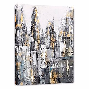 Yihui Arts Large Modern Abstract Chicago City Canvas Wall Artworks Painting with Gold Foil for Living Room Decoration