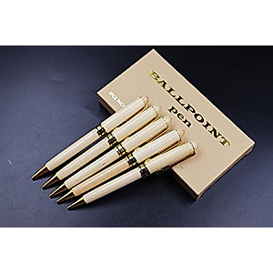 JASON YUEN 5PCS PACK Wooden Eco pen White wood ballpoint pens with gold accessories (Model A, 5PCS WHITE WOODEN)