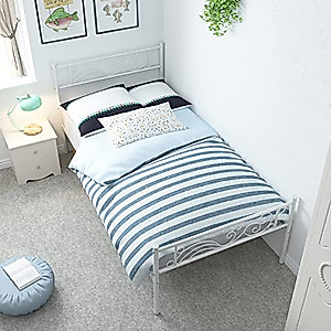 Weehom Twin Size Bed Frame with Headboard No Box Spring Needed Platform Single Bed for Kids, White