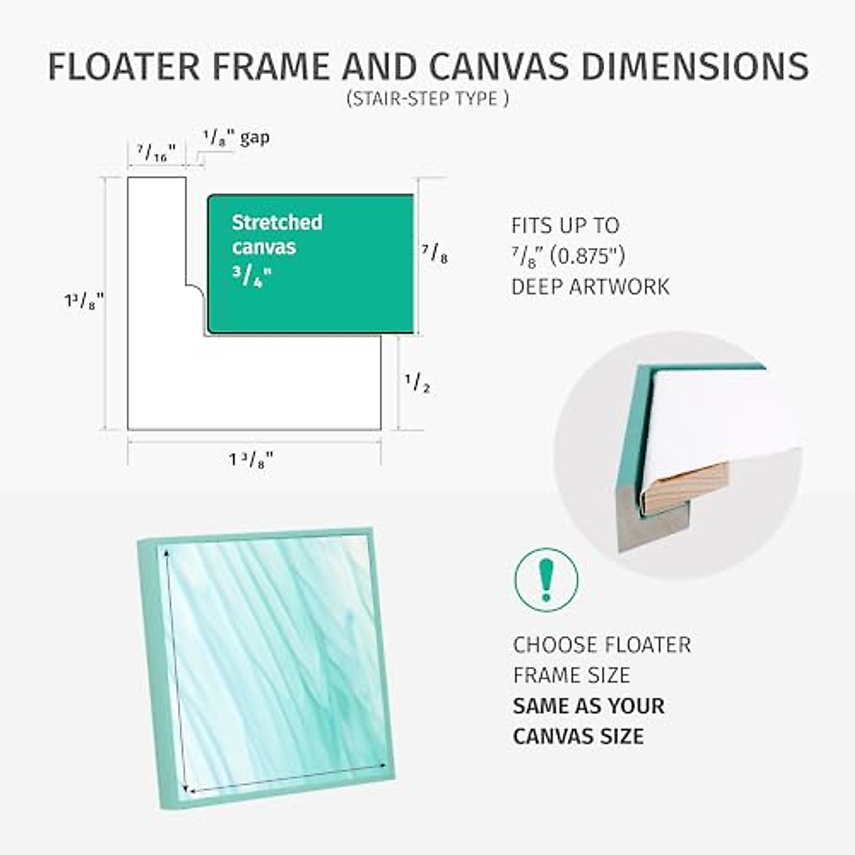 PIXY CANVAS Floater Frame 8x8 for 3/4 (0.75) inch Deep Canvas Paintings/Canvas Prints/Wood Canvas Panels/Wall Art/Wall Decor/Home Decor/Artwork (White, 8 x 8 inch, Square)