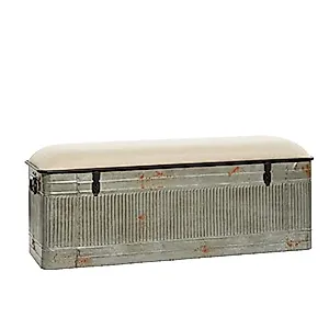Deco 79 Metal Room Storage Bench Galvanized Entryway Bench with Cream Burlap Top, Bench 50" x 16" x 18", Gray