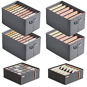 JUMBO FILTER 6 Pack Wardrobe Clothes Organizer, Clothes Organizer for Folded Clothes, Foldable Washable Wardrobe Closet Pants Organizer with Jeans, T-Shirt, Sweaters, Hoodies, Underwear, Socks, Bra