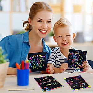 pigipigi Scratch Notes Art for Kids - 125 Mini Rainbow Scratch Paper Sheets with 5 Styluses Magic Scratch Crafts Art Supplies Kit for Girls Boys Toys Easter Games Party Favors Birthday