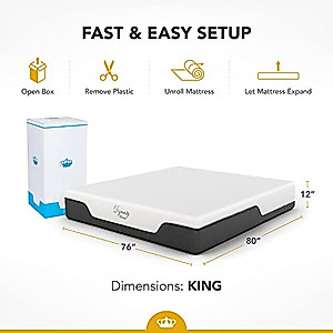 DynastyMattress Essential 12 Inch King Size Cooling Gel Memory Foam Mattress Bed Extra Firm