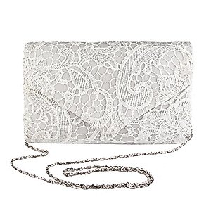TOPCHANCES Womens Evening Clutch Ladies Floral Lace Envelope Handbags Wedding Bridal Purse Bag (White)