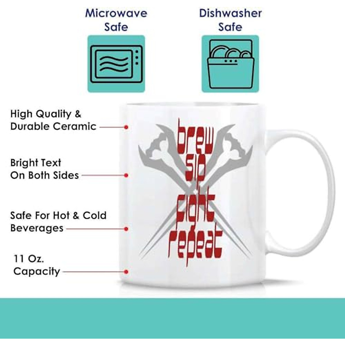 Gifts for Martial Arts Lovers, Great Father's Day Present - Fight Sweat for Coffee and Tea, Navy on 11 Oz White Ceramic Coffee Mug