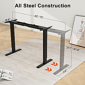 Win Up Time Standing Desk Frame, Electric Stand Up Desk Frame, Height Adjustable Electric Standing Desk Frame, Adjustable Height Desk Frame for Home & Office Table Black