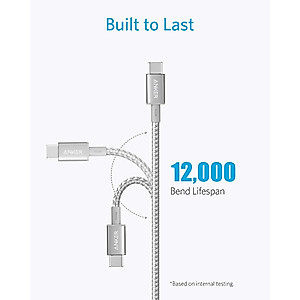 Anker Cable 100W 10ft, New Nylon USB C to USB C 2.0, Type C Charging Cable Fast Charge for MacBook Pro 2020, iPad Pro 2020, iPad Air 4, Galaxy S20, Pixel, Switch, LG, and More(Silver)
