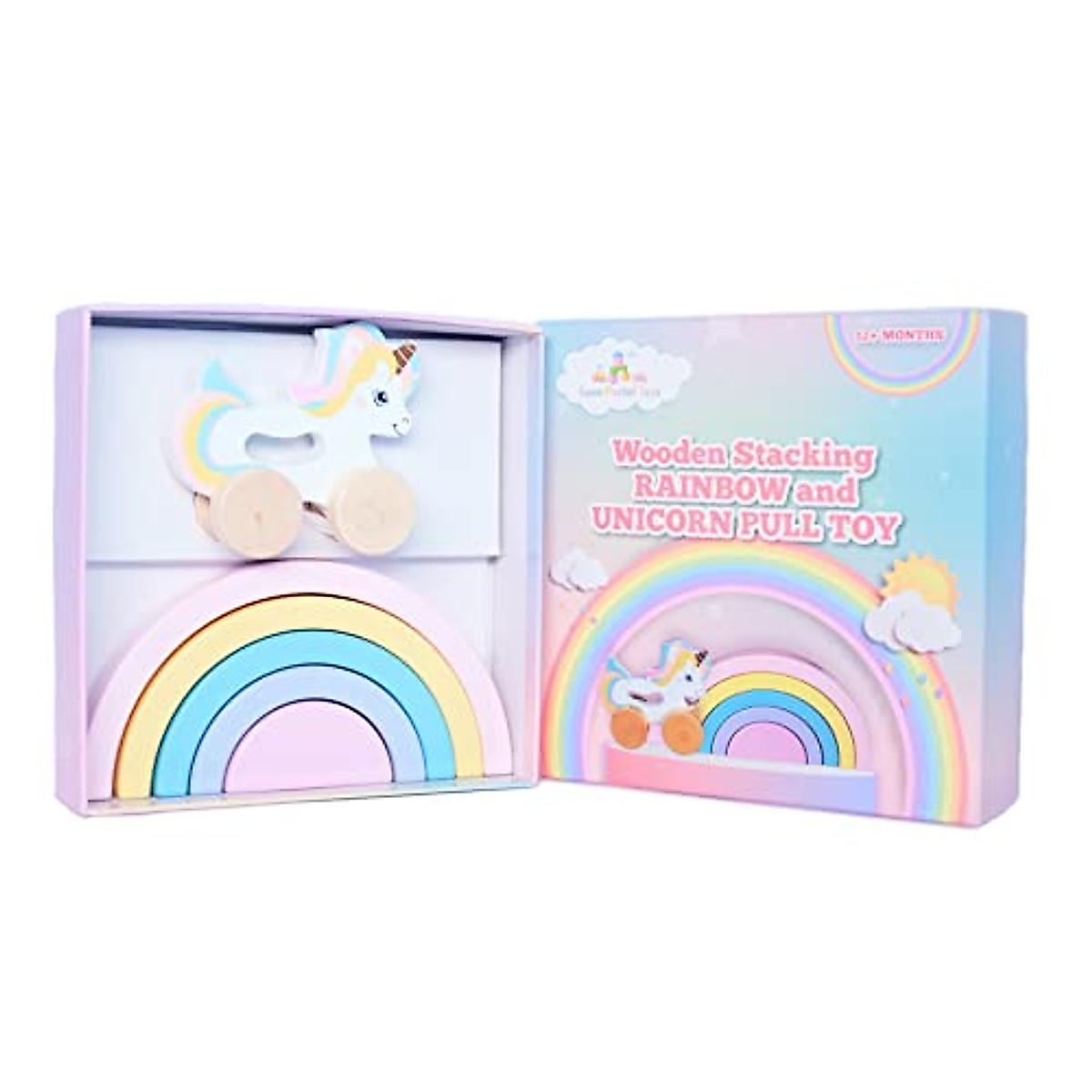 Wooden Rainbow Stacking Toy - Rainbow Stacker Wooden Rainbow Unicorn Wooden Baby Toys - Stacking Rainbow Toy Pull Toy Rainbow Puzzle - Rainbow Stacker Wooden Toy Unicorn Gifts for Girls Unicorn Toy