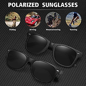 MEETSUN Polarized Sunglasses for Men Women Classic Retro Sun Glasses for Driving Fishing UV Protection 2 Pack C2 Matte Black Frame/Grey Lens