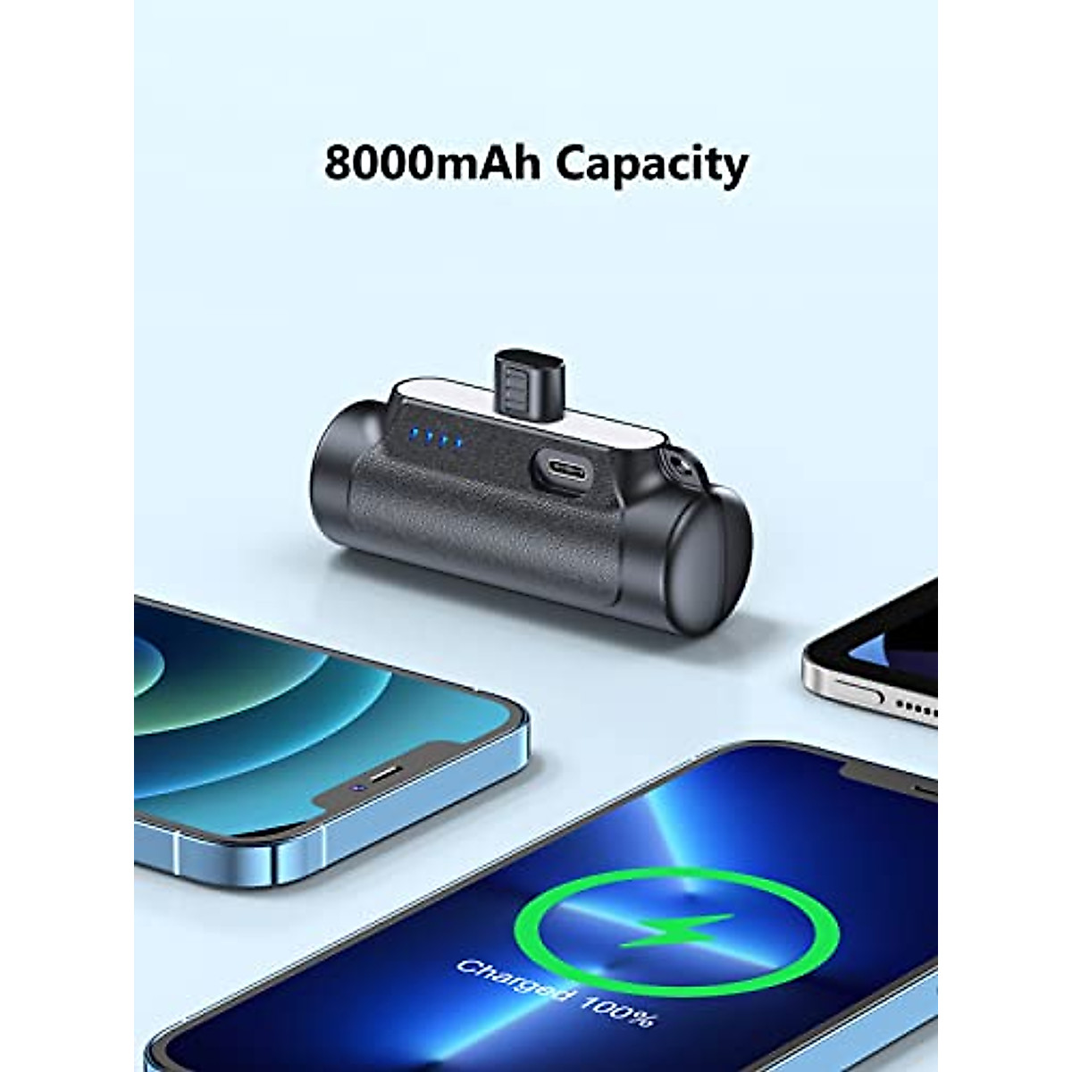 Abnoys Portable-Charger-Power-Bank - 8000mAh Mini Power Bank Ultra Compact Portable Phone Charger Battery Pack Compatible with iPhone Comes with a Type-C Conversion Interface (Black)