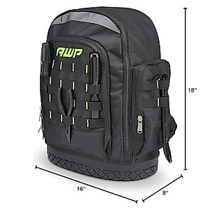 AWP Extreme Tool Backpack, Heavy-Duty Tool Bag with Padded Shoulder, Back, and Waist Straps, Water-Resistant Construction Black