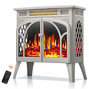 Havato Electric Fireplace Heater with Remote Control, Overheating-Protection, Realistic Flame, 5100 BTU Output, 25" Freestanding Electric Fireplace Stove for Indoor Use, Beige