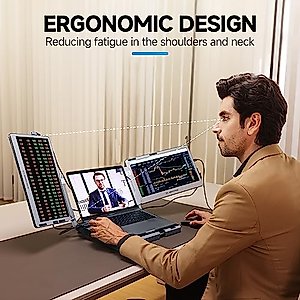 Maxfree F2 Triple Screen Laptop Screen Extender - 14'' Laptop Monitor Extender with 360° Rotation Stand, Plug & Play USB-C, Mini-HD - Compatible with Windows/Mac/Surface/Dex/Switch for 12-17'' Laptops