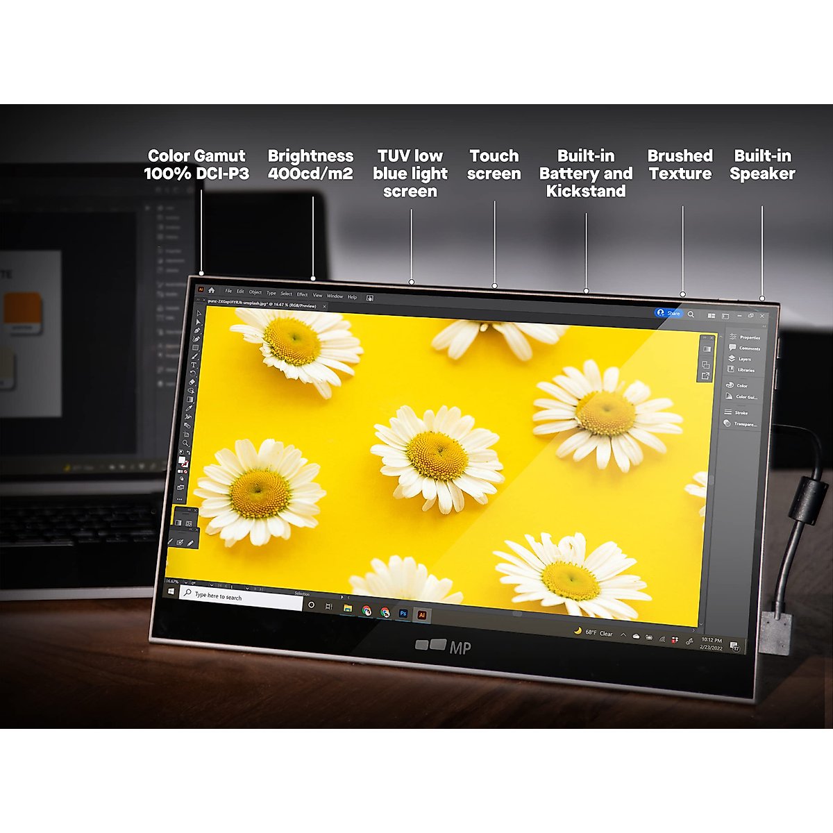 Portable monitor- Mobile Pixels Glance Pro 15.6" OLED Touchscreen monitor 1MS FHD 1080P 100% DCI-P3 100000:1 laptop monitor ,HDMI USB C with Dual Speaker and Battery for Laptop/PC/Table Android/Camera
