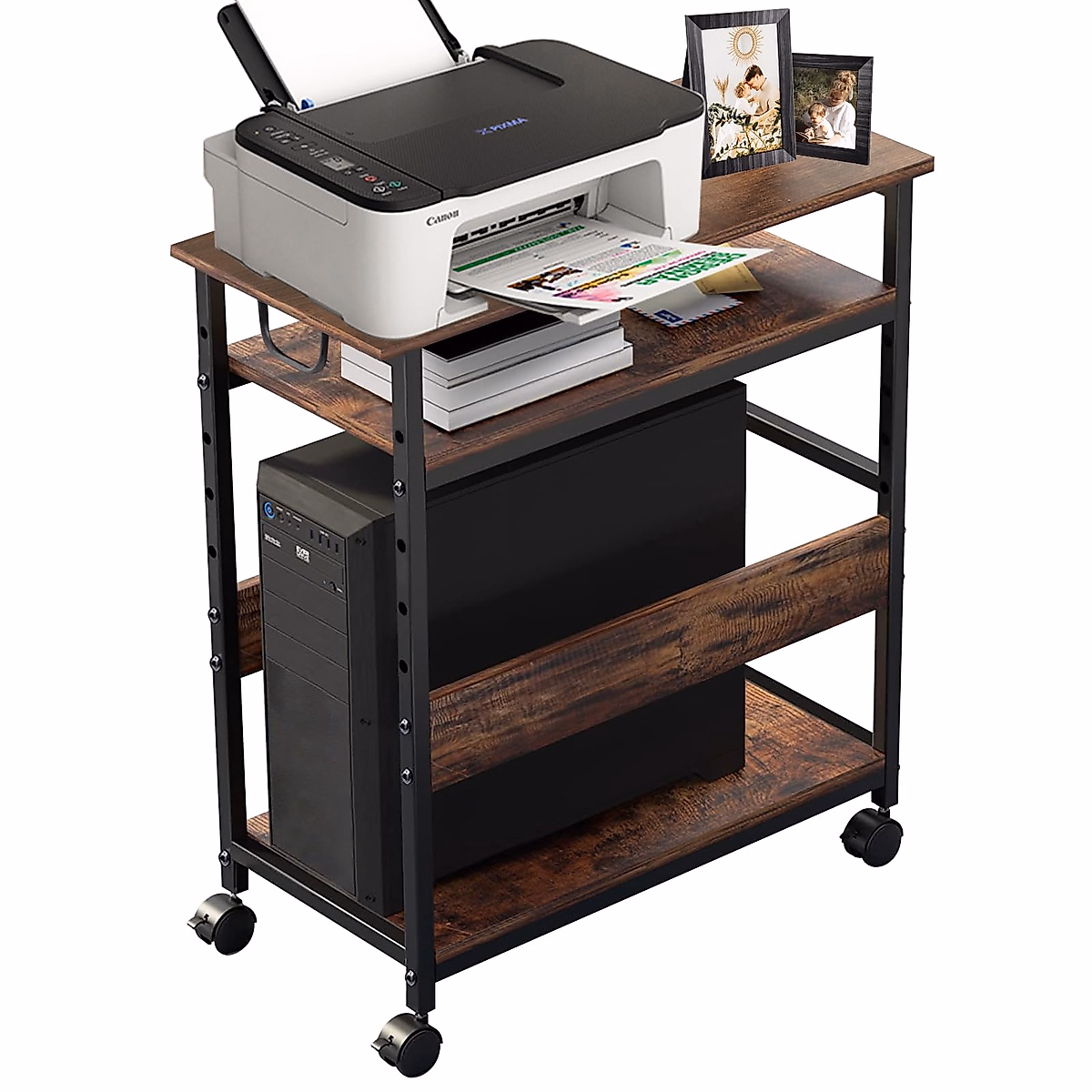 TooCust Computer Tower Stand with Wheels, Adjustable PC Tower Stand Computer Floor Stand CPU Stand, Movable PC Cart Computer Tower Floor Stand PC Stand for Under Desk (Rustic Brown)