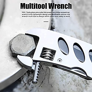 dpnao Multitool Wrench With 7 Tools/Pliers/Wire Cutter/Flat Screwdriver/Phillips Screwdriver/Portable Folding Multifunctional Adjustable Multi Purpose Stainless Steel Tool