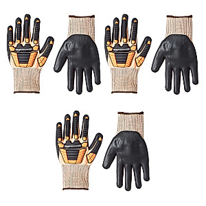 AmazonCommercial 13G Goldsilk & Foam Nitrile Gloves with Impact Protection (Orange/Black), Size L, 3-Pairs