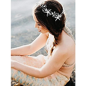 Unicra Starfish Bride Wedding Hair Vine Pearl Bridal Headband Headpiece Beach Wedding Hair Accessories for Women and Girls (A Silver)