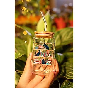 NewEleven Gifts For Book Lovers - Teacher Gifts, Book Lovers Gifts For Women, Her, Friends - Bookshelf Cup, Bookish Gifts For Writers, Readers, Librarian, Bookworm – 16 Oz Coffee Glass