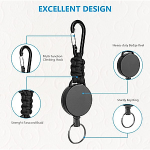 2 Pack Retractable Keychain, Heavy Duty Retractable Badge Holder Reel, Retractable ID Badge Clip Reel with Steel Cable and Carabiner Clip, Badge Reel Carabiner Key Chain