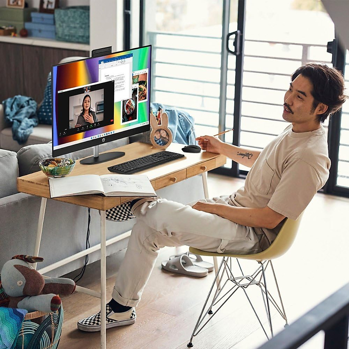 HP 27 All-in-One Touch Desktop 1TB SSD 64GB RAM (AMD Ryzen 7 with 8 cores and Max Boost to 4.50GHz, 1 TB SSD, 64 GB RAM, 27-inch FullHD Touchscreen, Win 11) PC Computer Essential Pavilion