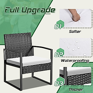 Homall Balcony 3 Piece Furniture Table Garden Backyard Outdoor Patio Use Porch Chairs Cushioned PE Wicker Bistro Set Rattan (White)