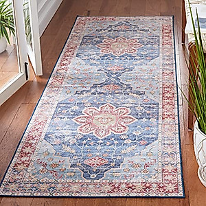 SAFAVIEH Tucson Collection Runner Rug - 2'6" x 8', Blue & Rust, Persian Medallion Design, Non-Shedding Machine Washable & Slip Resistant Ideal for High Traffic Areas in Living Room, Bedroom (TSN110M)