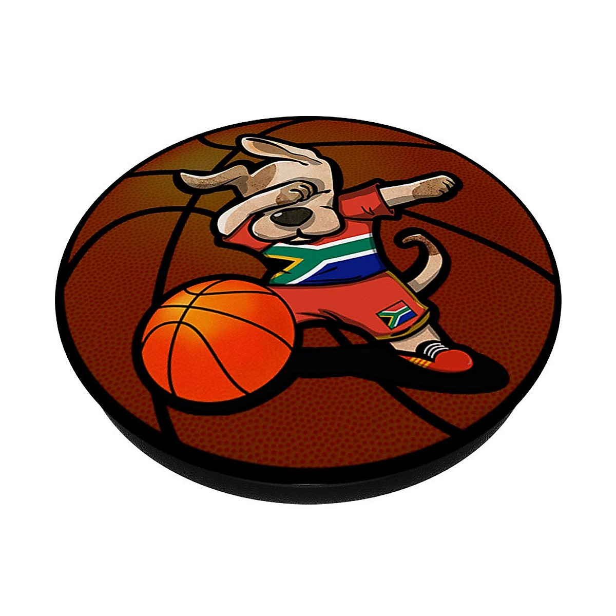 Dabbing Dog South Africa Basketball - South African Flag PopSockets Grip and Stand for Phones and Tablets