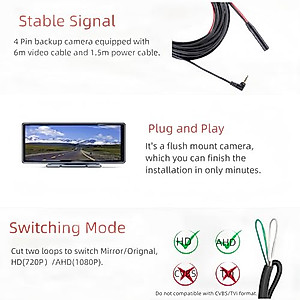 Epronic 4 Pin Backup Camera for Mirror Dash Cam and Carplay Screen Only Support AHD1080P and 720P, 4 Pin to 2.5mm Jack Vehicle Backup Camera Dash Cam Front/Rear View Camera 23 Ft Male Plug