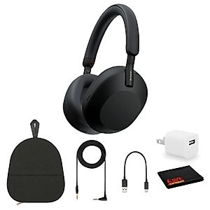 Sony WH-1000XM5 Noise-Canceling Wireless Over-Ear Headphones (Black), 30 Hours Playback Time, Hands-Free Calling, Alexa Voice Control - Kit with Charging Cube (Renewed)