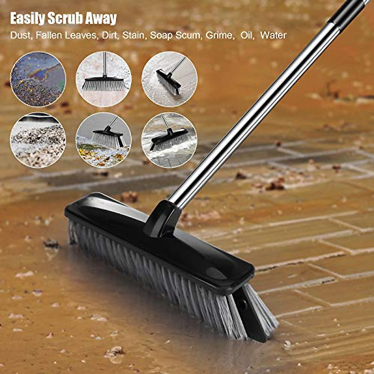 MASTERTOP Upgrade 24" Push Broom & 12" Broom Head, Floor Scrub Brush, Garage Heavy Duty Broom with Stiff Bristles, 57.6 inch Stainless Steel Long Handle, Yard Patio Decks Cleaning